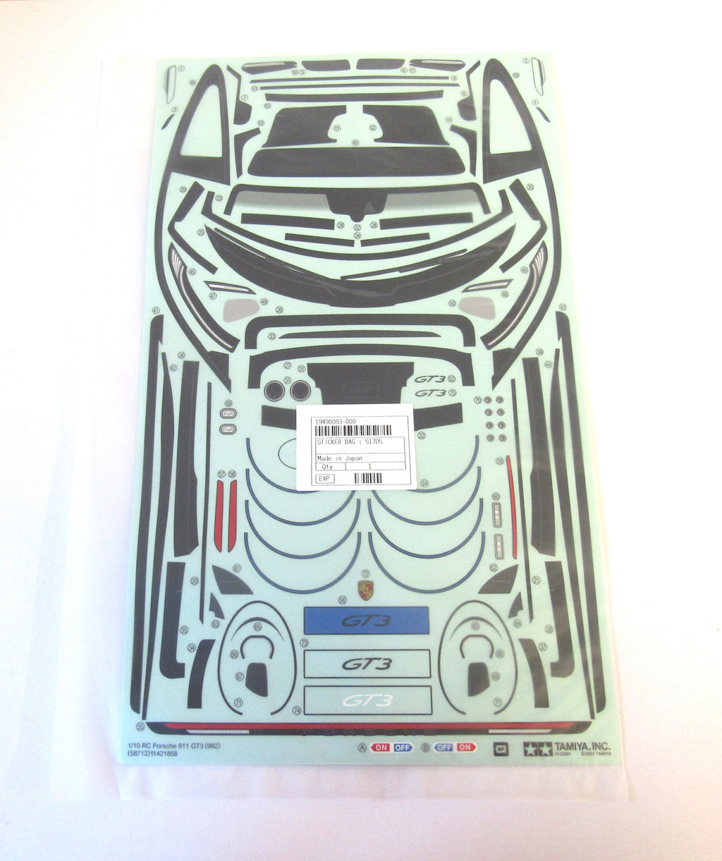 Tamiya 58712 Porsche 911 GT3 (992)/TT02, 9490093/19490093 Decals/Stick ...