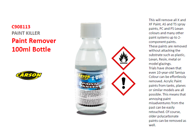 Carson 500908113/C908113 Paint Colour Remover (100ML), for Tamiya Bodi ...